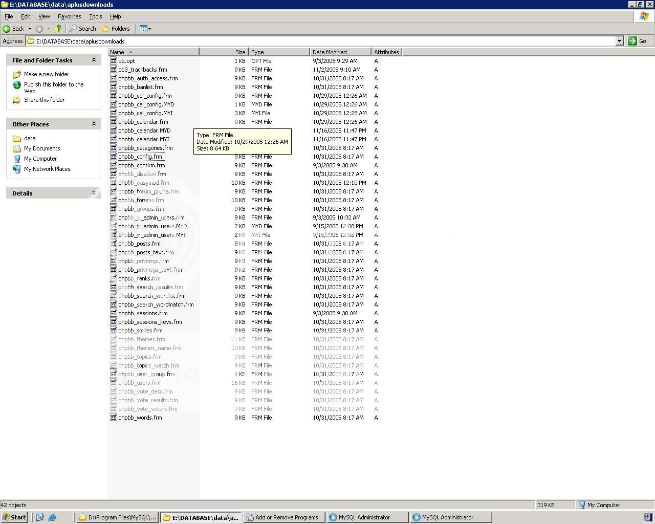 MySQL :: Database Problem (missing myi and myd files)